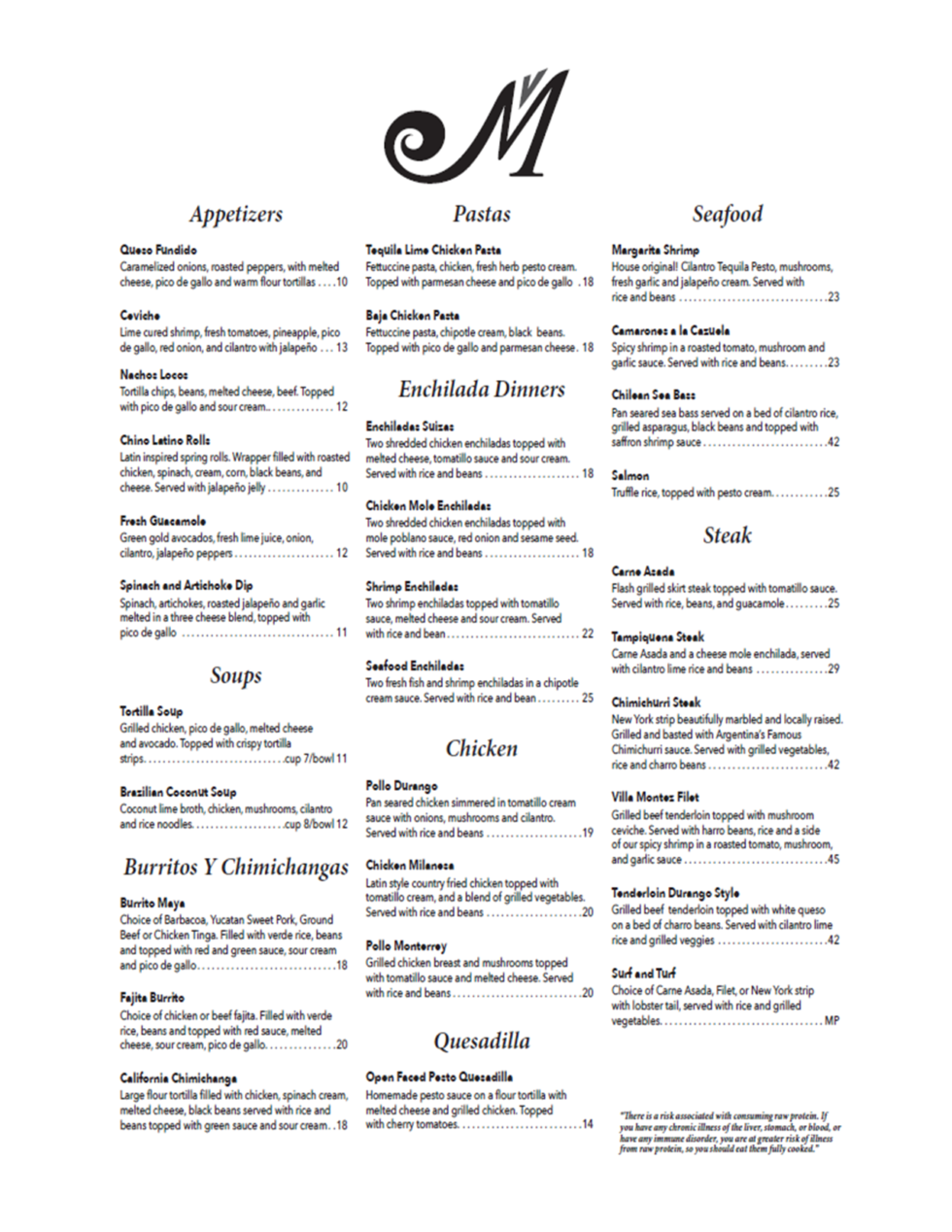 Menu - Villa Montez